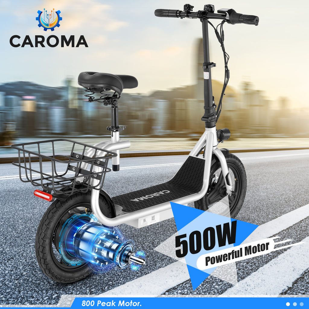 Caroma 500W Electric Scooter with Seat for Adult, 300lbs Max Load, 48V ...