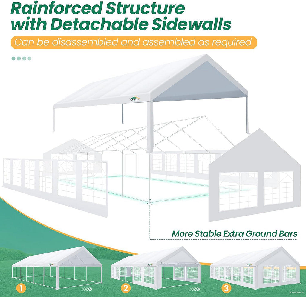 COBIZI 20x40 Heavy Duty Outdoor Canopy Large Party Tent & Carport, Upg ...