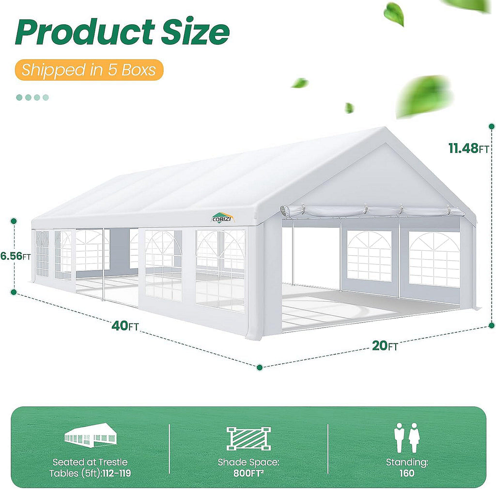 COBIZI 20x40 Heavy Duty Outdoor Canopy Large Party Tent & Carport, Upg ...